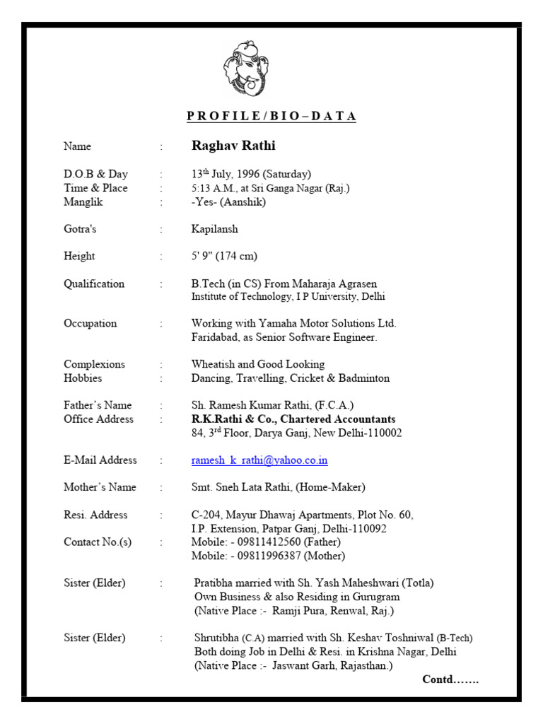 Raghav Rathi Bio Data | PDF