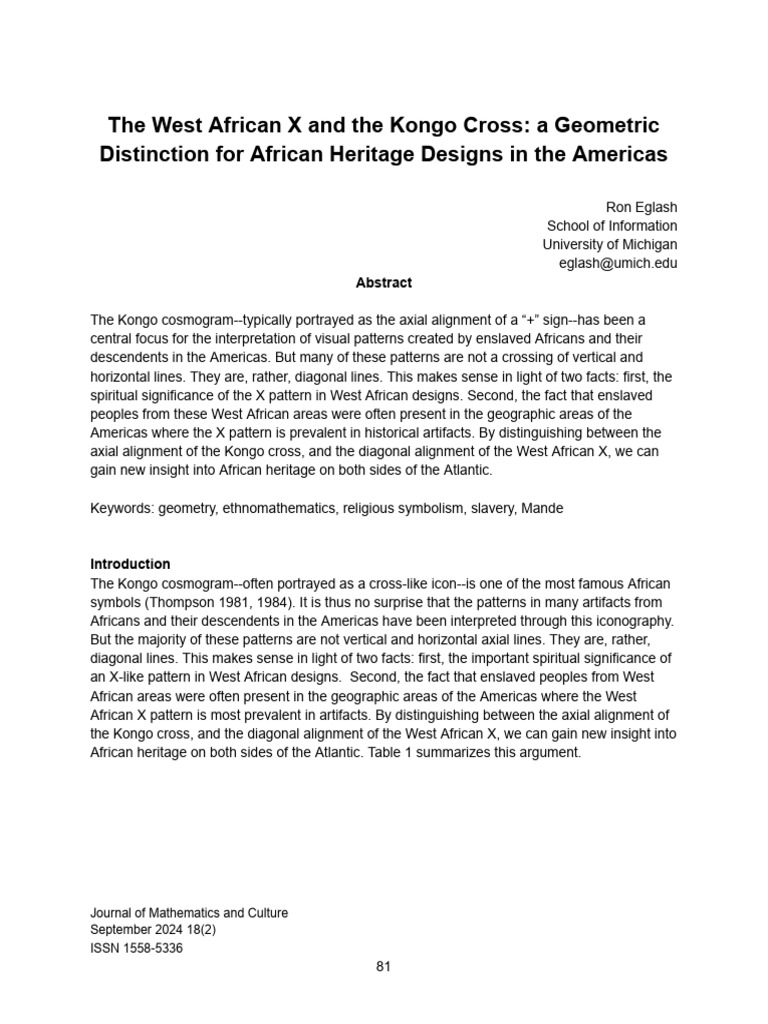 The West African X and The Kongo Cross: A Geometric Distinction For ...