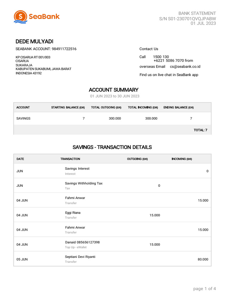 Seabank Statement 20230716-1 | PDF | Payments | Corporate Jargon