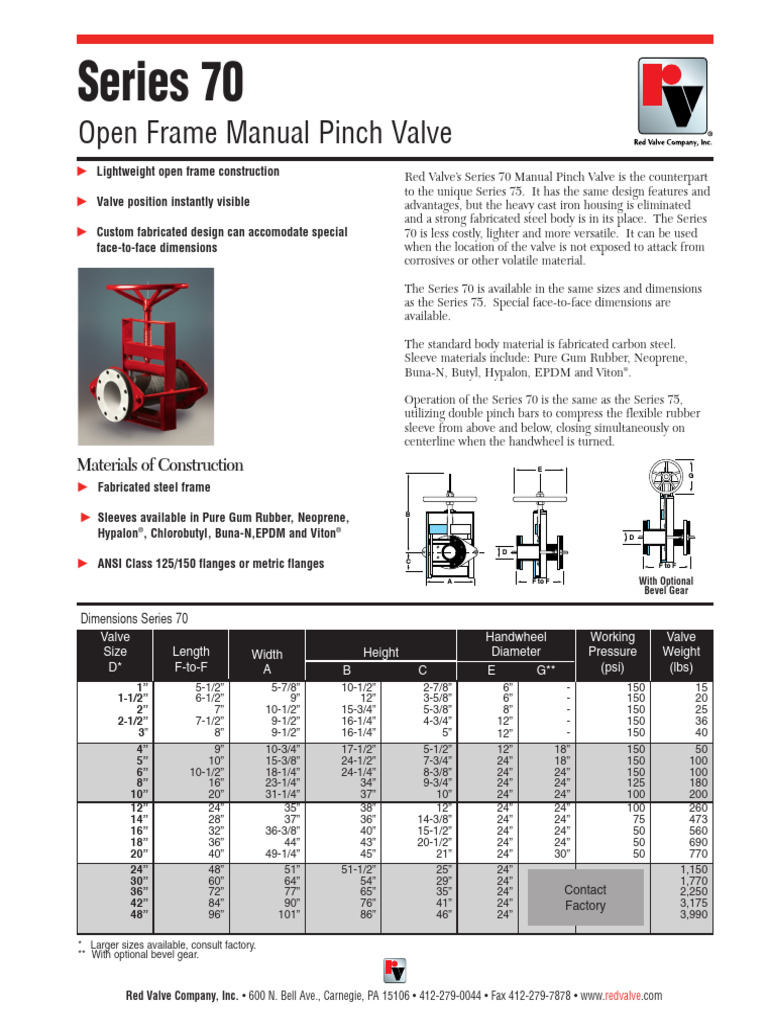 Series 70 Manual Pinch Valve Overview | PDF | Mechanical Engineering