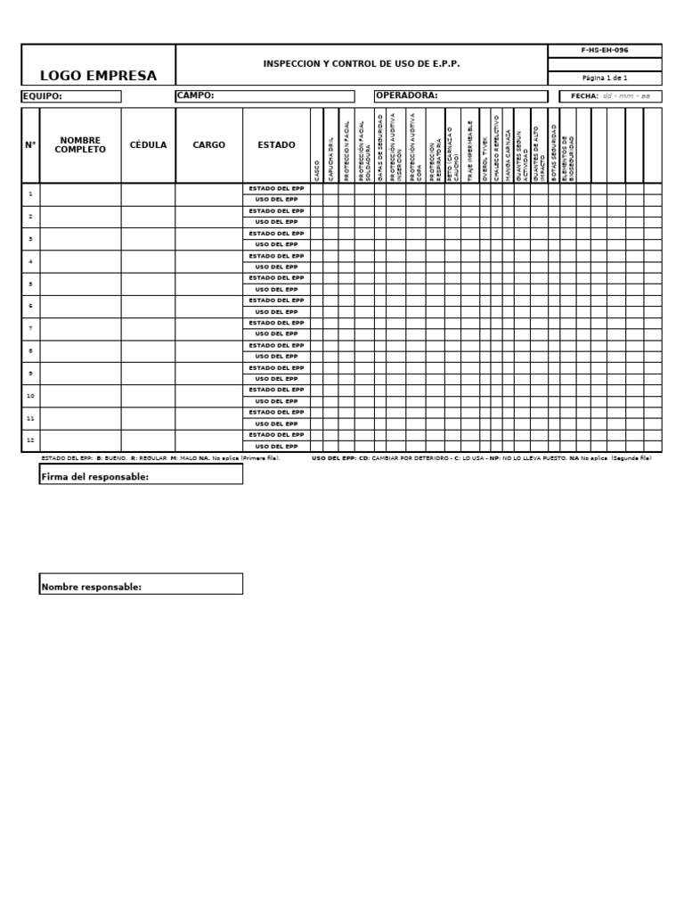 Ficha Inspeccion y Control de Uso de EPP | PDF