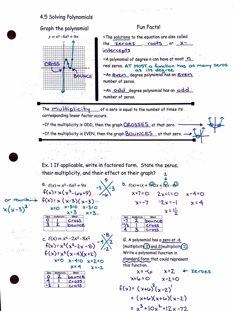 4.5 Alg 2 Notes Completed | PDF | Zero Of A Function | Polynomial