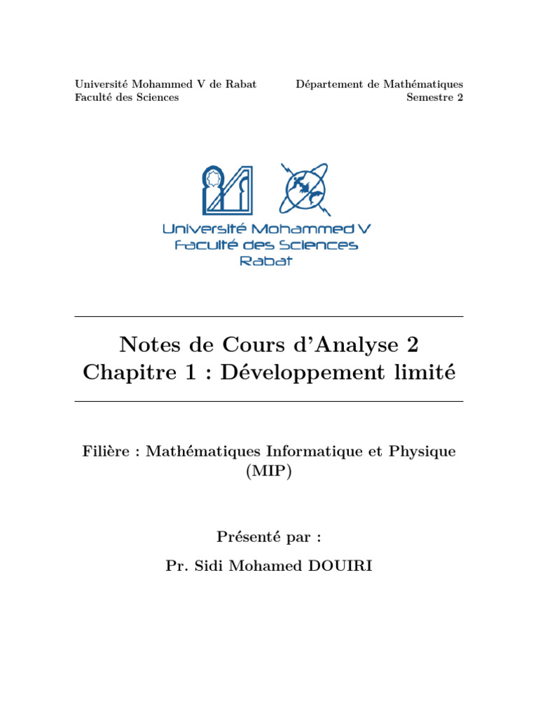 Développement Limité en Analyse 2 | PDF | Limite (mathématiques ...