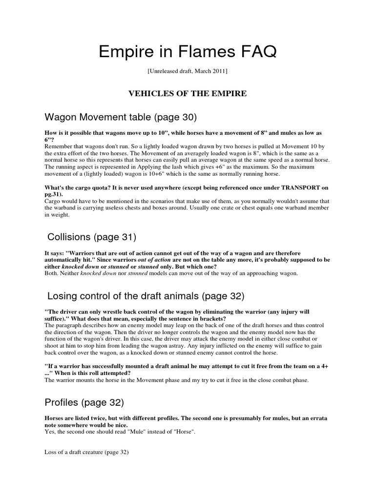 Mordheim Empire in Flames FAQ 2011 | PDF | Wagon