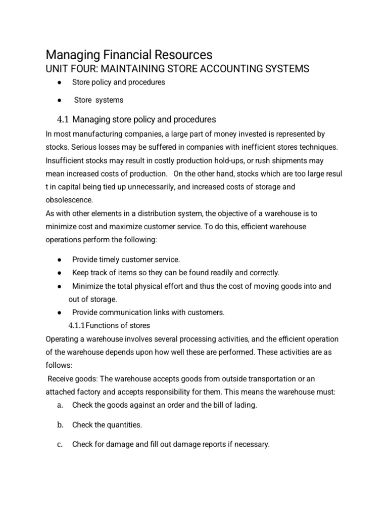 Managing Financial Resources Short Note | PDF | Budget | Inventory