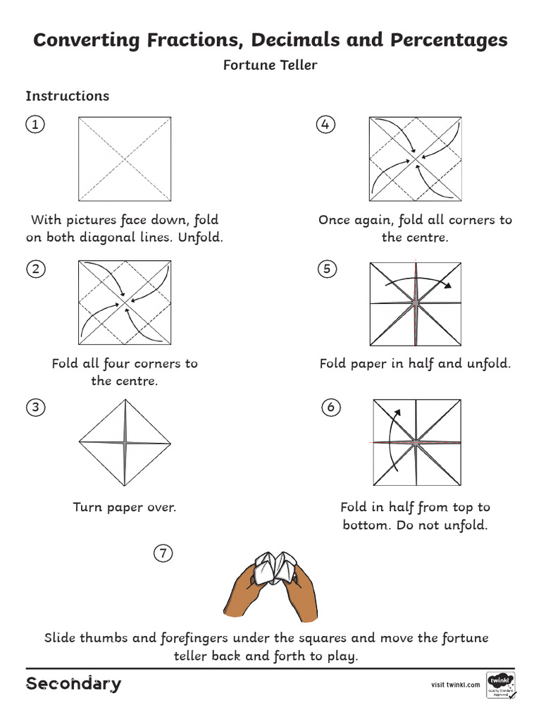 Converting Fractions, Decimals and Percentages Fortune Teller | PDF ...