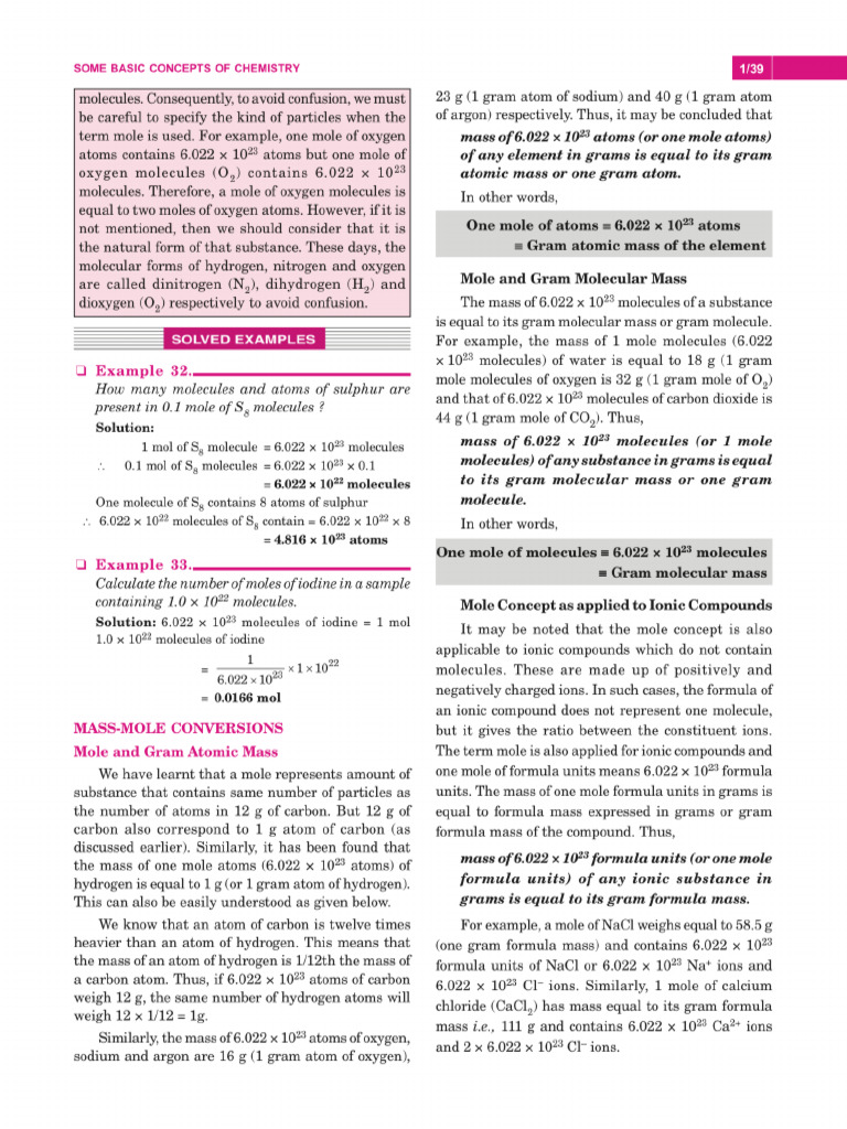 Mole Concept Solved Examples 3 - Calculation of Mole | PDF