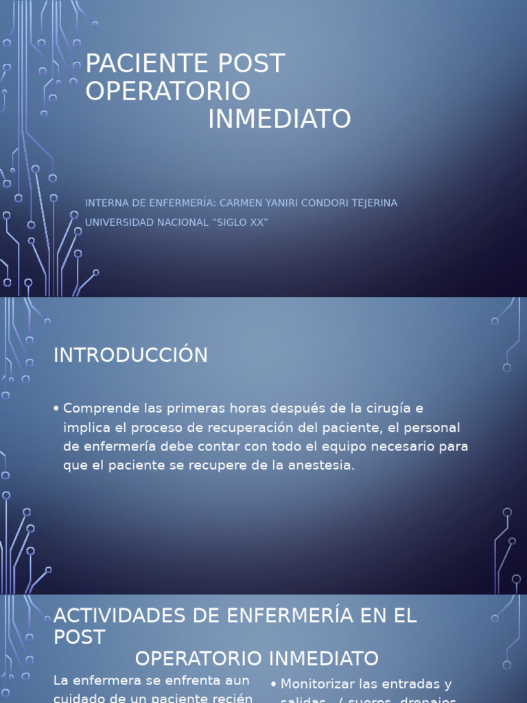 Paciente Post Operatorio Inmediato | PDF