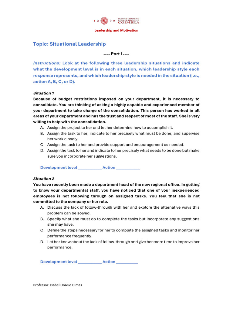 Case Study Situational Lead I | PDF | Leadership | Motivation