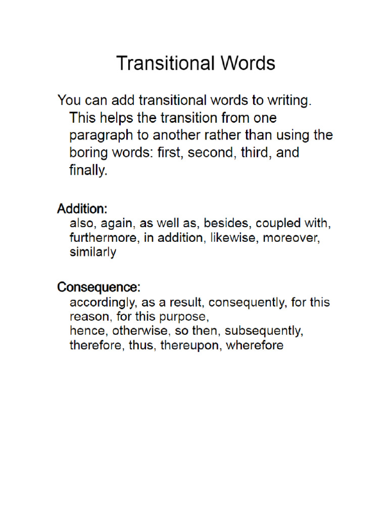 Transitional Words List | PDF