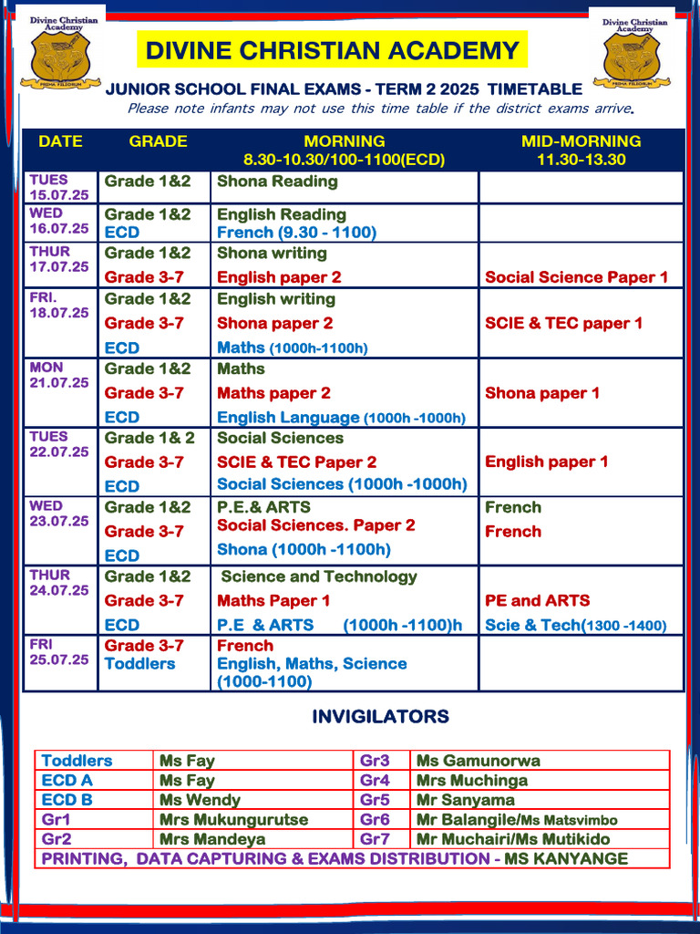 Term 2 Exam Time-Table 2025 | PDF