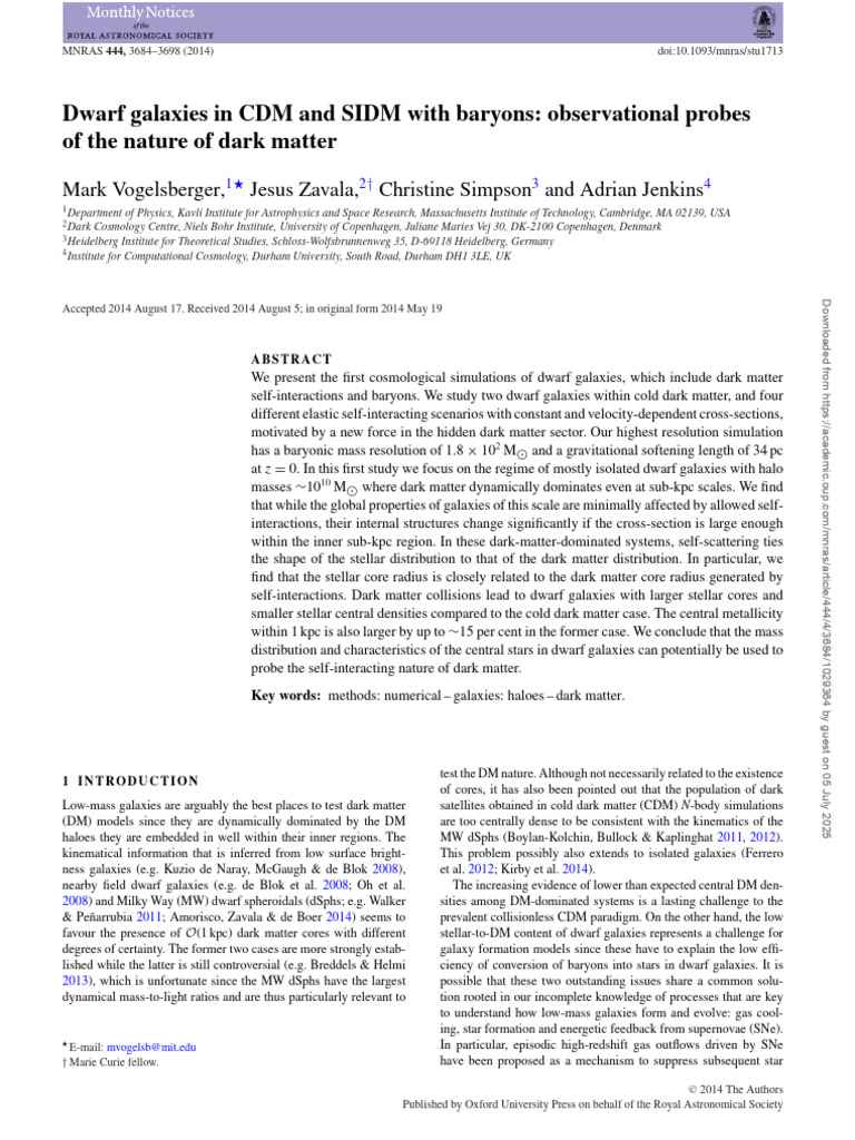 Vogelsberger Et Al. (2014) - Detailed SIDM Simulations | PDF | Dark ...