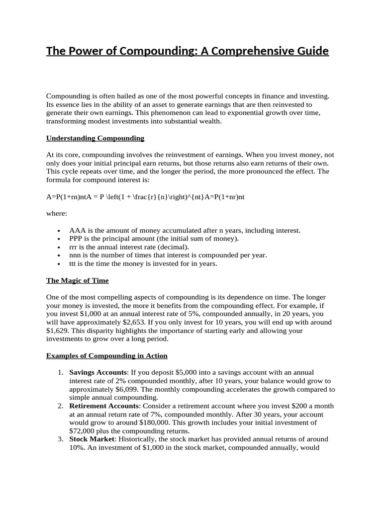 Harnessing the Power of Compounding | PDF | Investing | Compound Interest