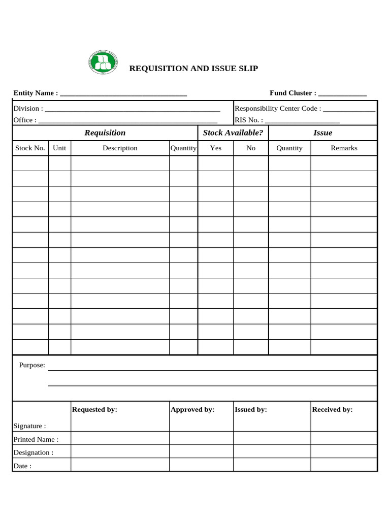 Requisition and Issue Slip Form | PDF
