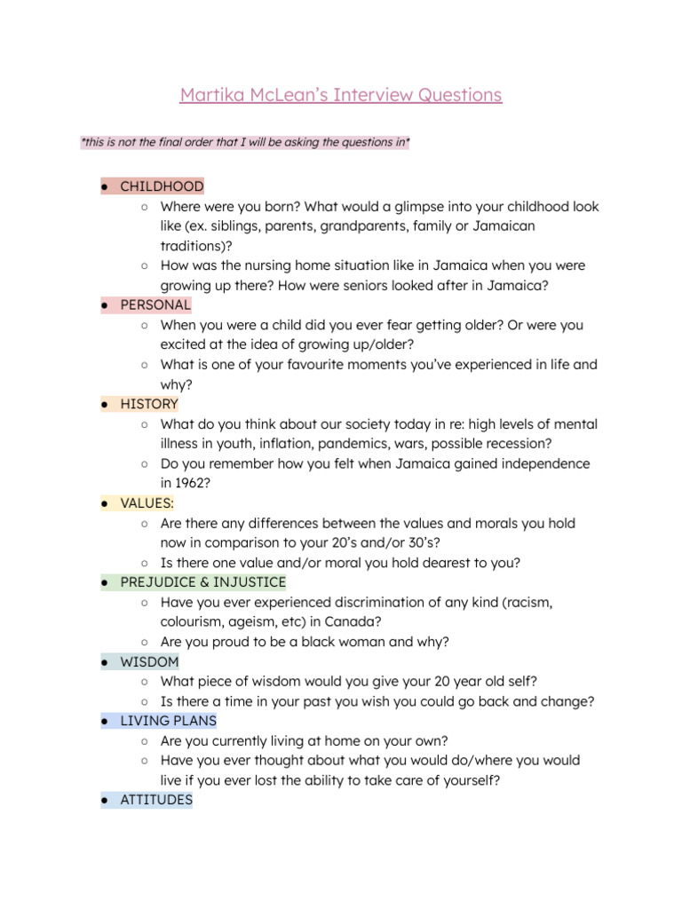 Martika Mclean's Elder Interview Assignment! | PDF