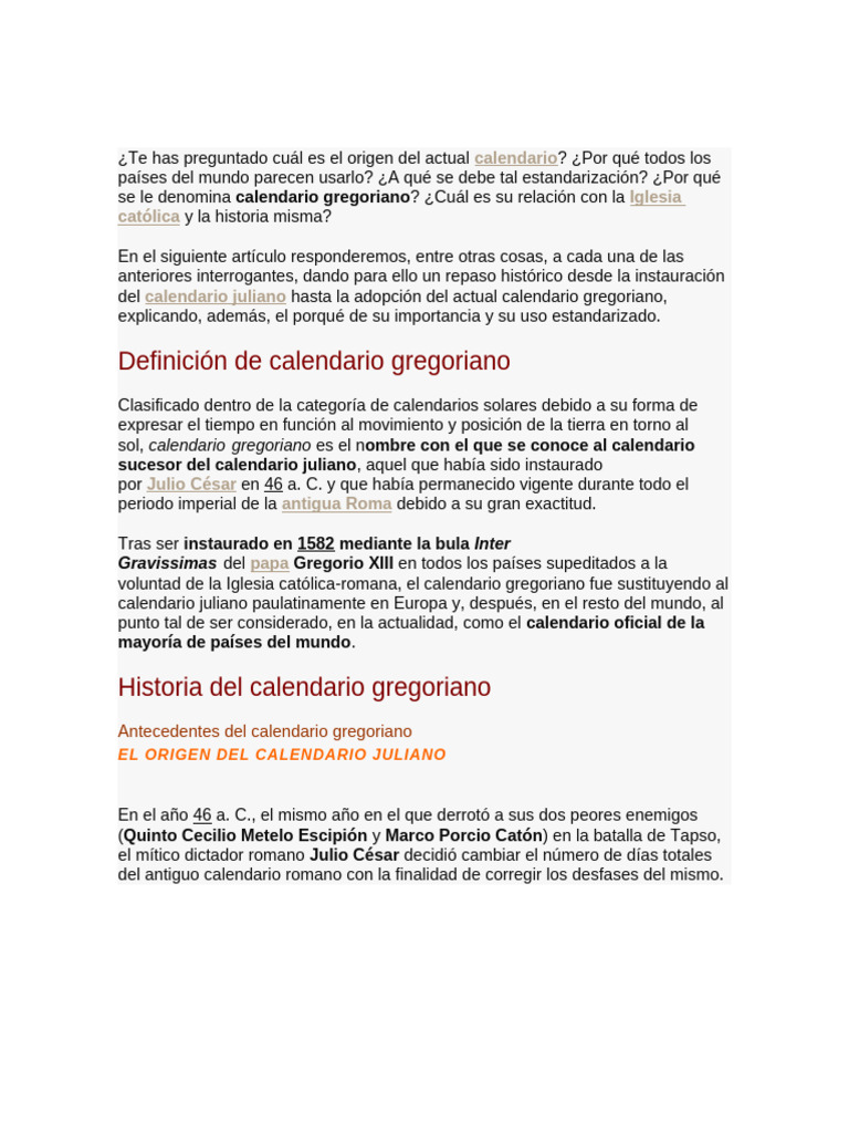 Origen y características del calendario gregoriano | PDF | Calendario