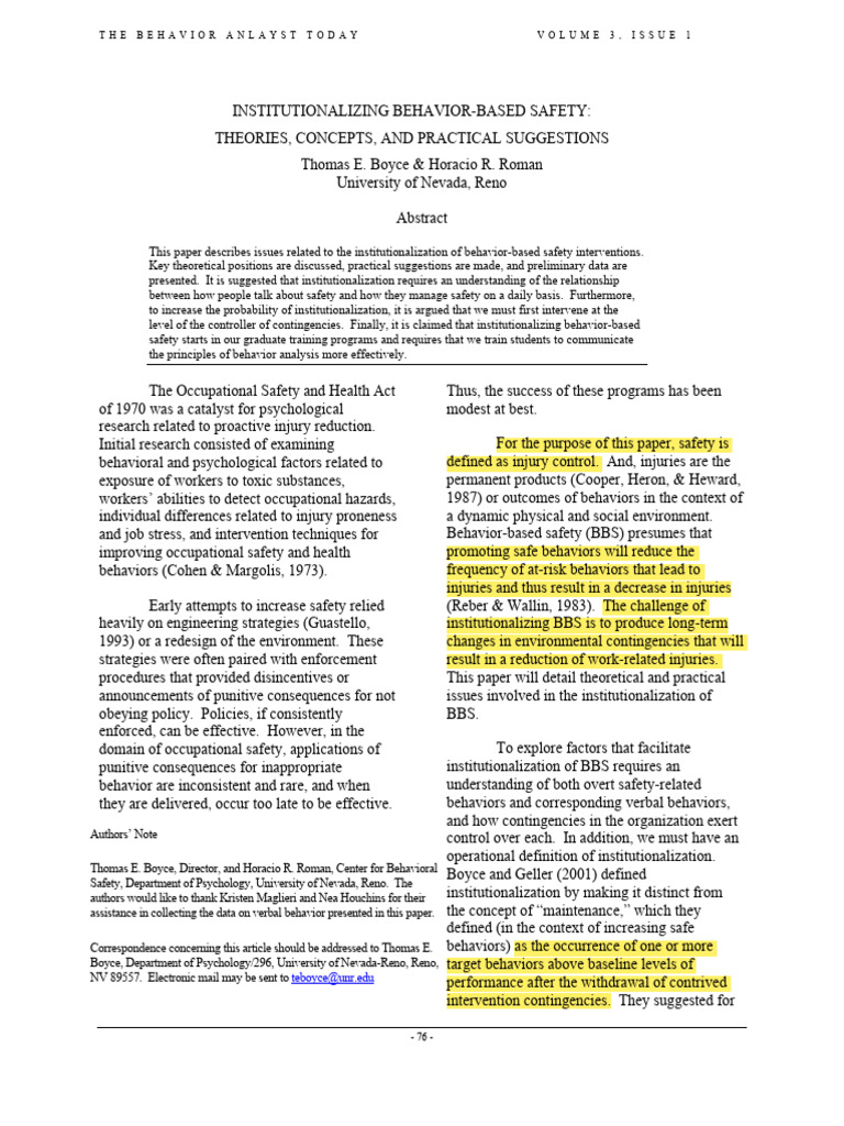 Institutionalizing Behavior-Based Safety | PDF | Behaviorism ...