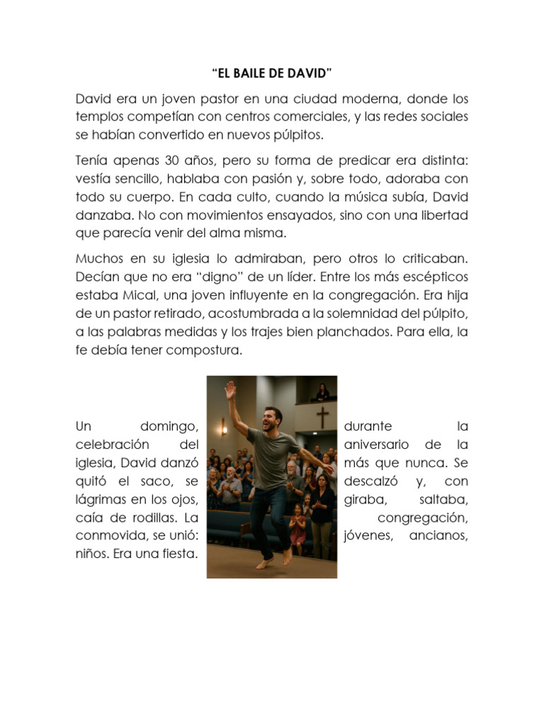 El Baile de David (Cuento Un Hombre Que Danzo de Forma Espontanea para ...
