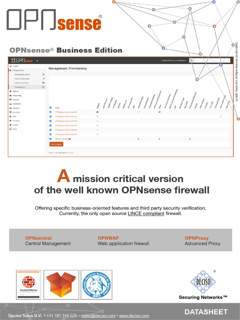 Brochure OPNsense® Business Edition | PDF | Proxy Server | Transport Layer Security