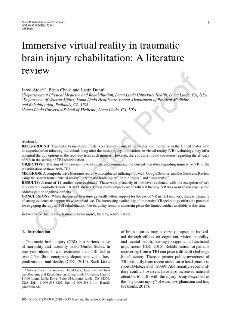 VR Therapy for Traumatic Brain Injury | PDF | Virtual Reality ...