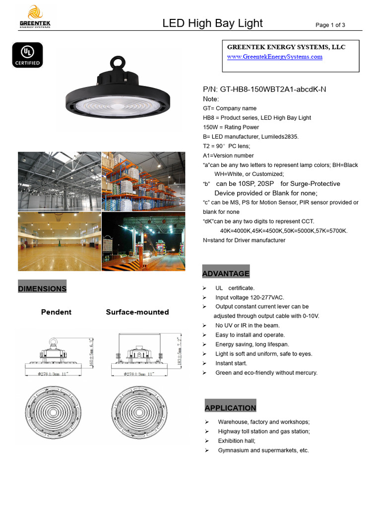 High Bay Light Spec Sheet | PDF | Light Emitting Diode | Manufactured Goods