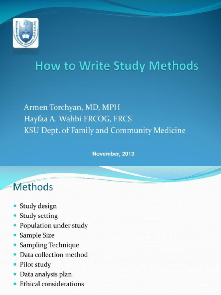 Methods in Health Research - Design, Setting, Population, Sampling ...