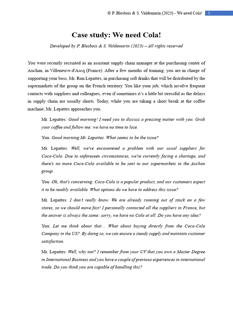 Case Study Unit 6 - Coca-Cola | PDF | Supply Chain | Coca Cola