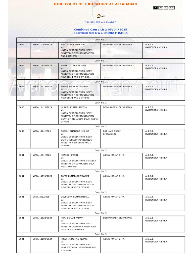 Combined Cause List: 05/04/2025 Searched For: DWIJENDRA MISHRA | PDF
