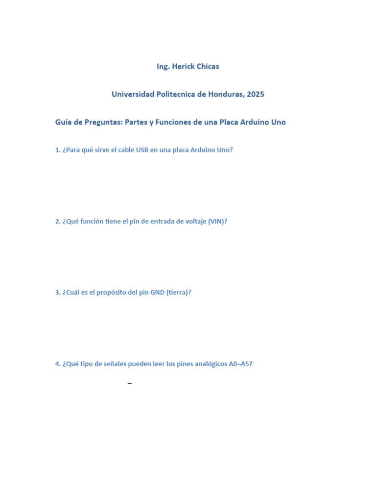 Guia - Preguntas - Arduino. Seiry | PDF | Arduino | Bienes manufacturados