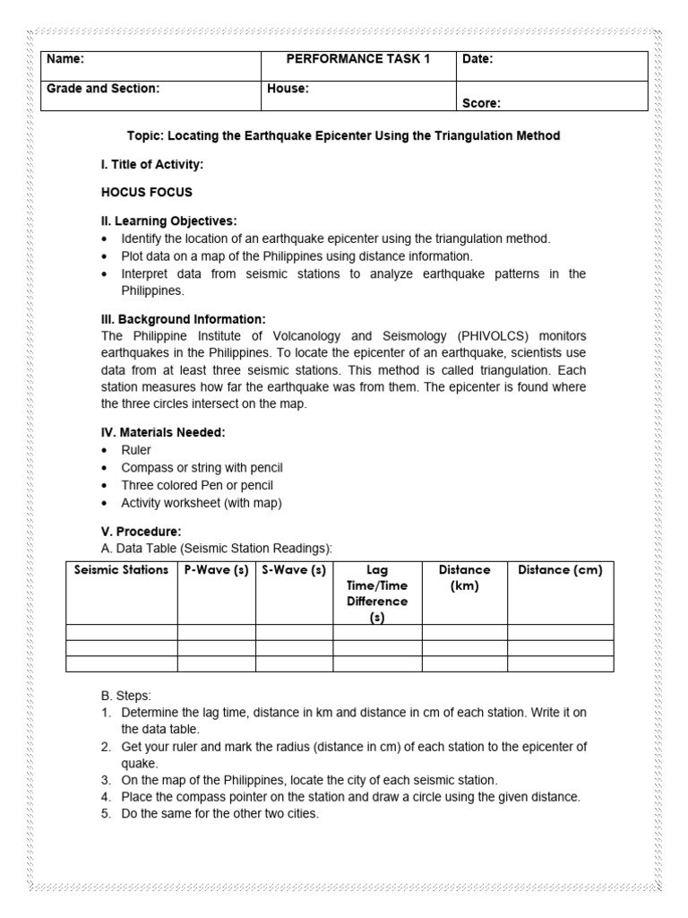 PETA Activity: Earthquake Epicenter Mapping | PDF | Seismology ...