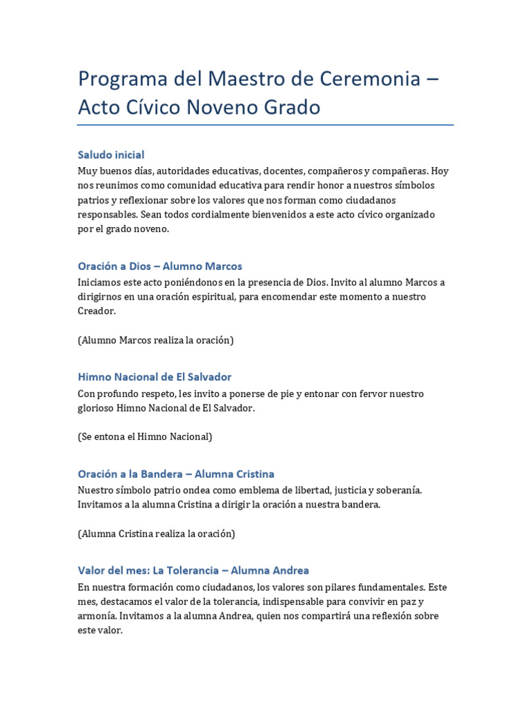Programa Maestro de Ceremonia Noveno | PDF