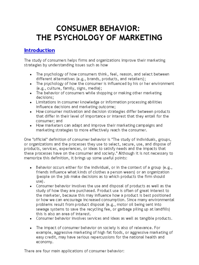 CONSUMER BEHAVIOR The Psychology of Marketing | PDF | Survey ...