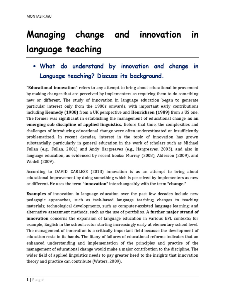 Class 6 - Managing Change and Innovation in Language Teaching | PDF | Language Education ...