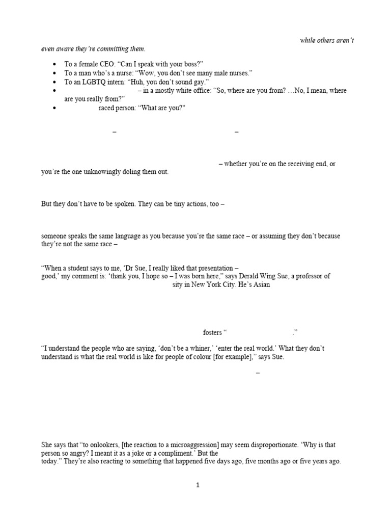B - Micro Aggression BBC April 2018 | PDF | Aggression | Psychological ...
