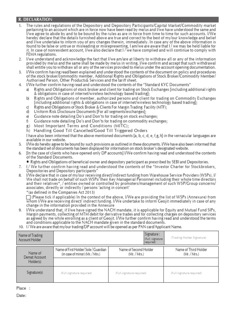 Declaration - Individual | PDF | Stocks | Stockbroker