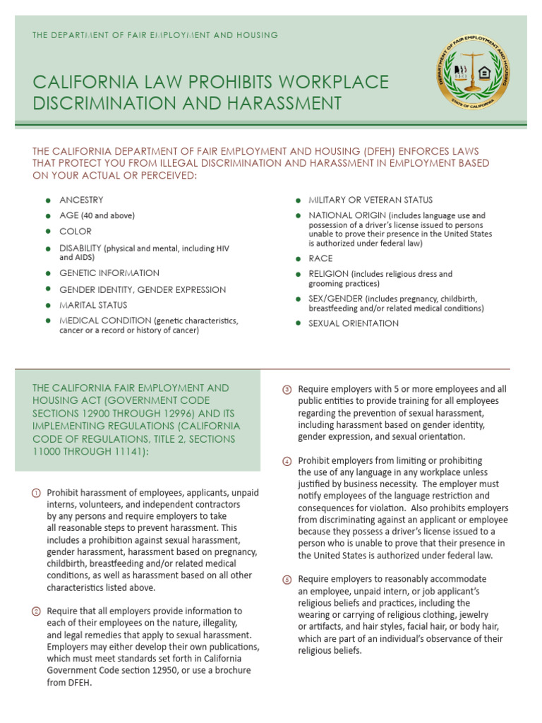California Workplace Discrimination Laws | PDF | Harassment ...