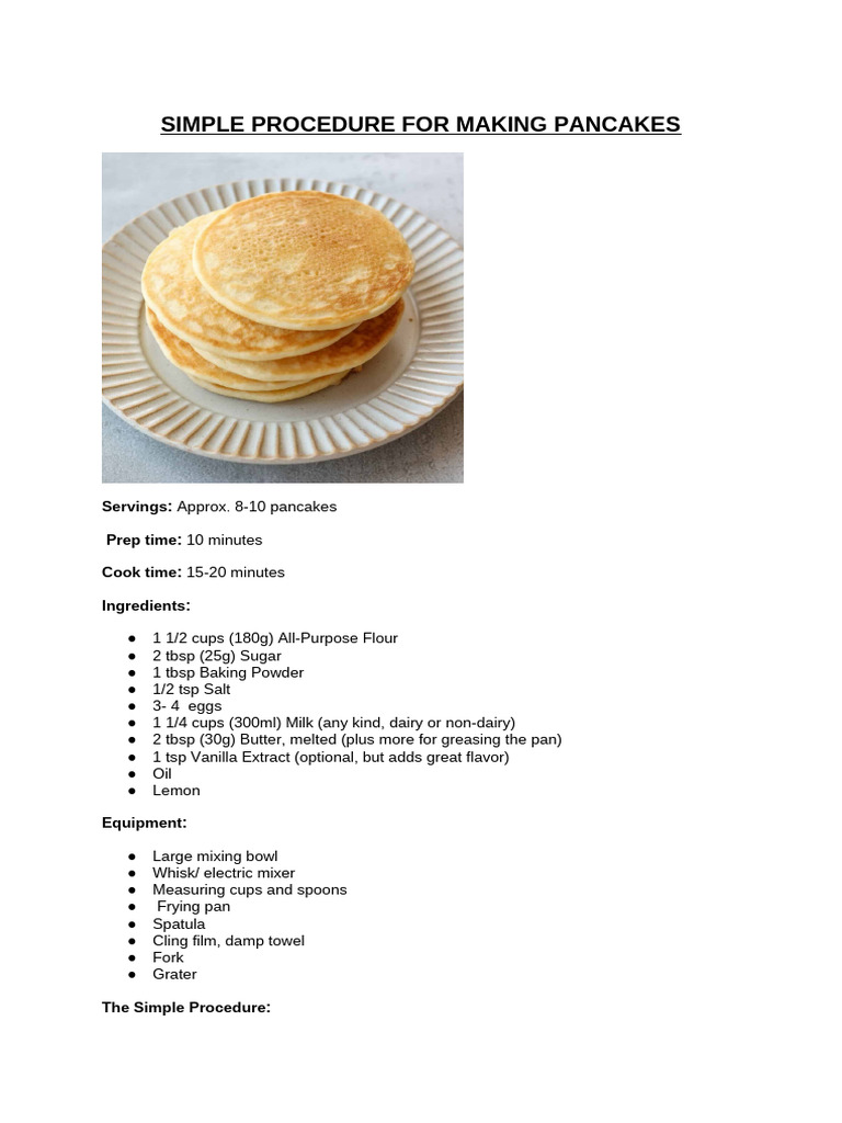 Simple Procedure For Making Pancakes | PDF | Pancake | Butter