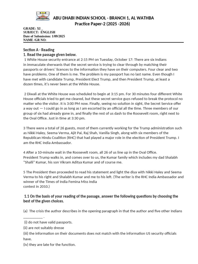 Practice Paper Gr11 (25-26) | PDF | Employment