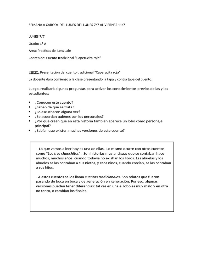 SEMANA A CARGO - LUNES 7 - Practicas Del Lenguaje | PDF