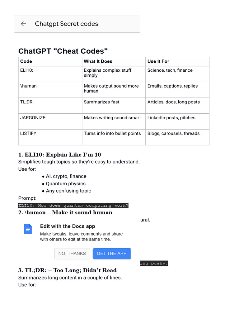 ChatGPT Cheat Codes Explained | PDF | Computing