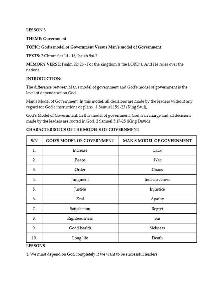 Lesson 03 - Models of Govt. | PDF | Books Of Samuel | Bible Content