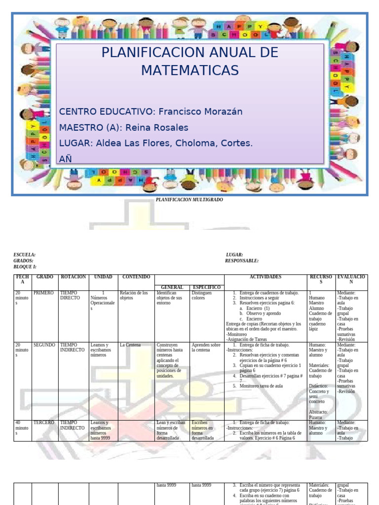 Planes de Clases Multigrado | PDF | Salón de clases | Sustracción