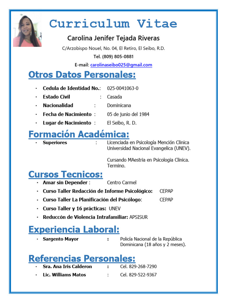 Curriculum Vitae Carolina Jenifer Tejada Riveras | PDF
