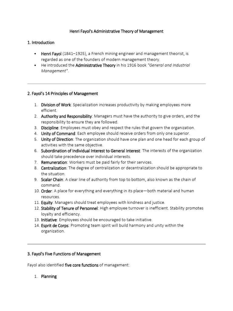 Henri Fayol's Theory of Management | PDF | Business