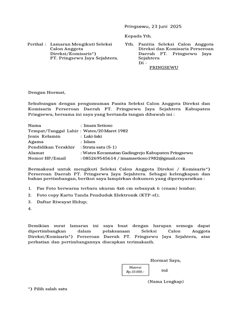 Lampiran Form Isian Pelamar | PDF