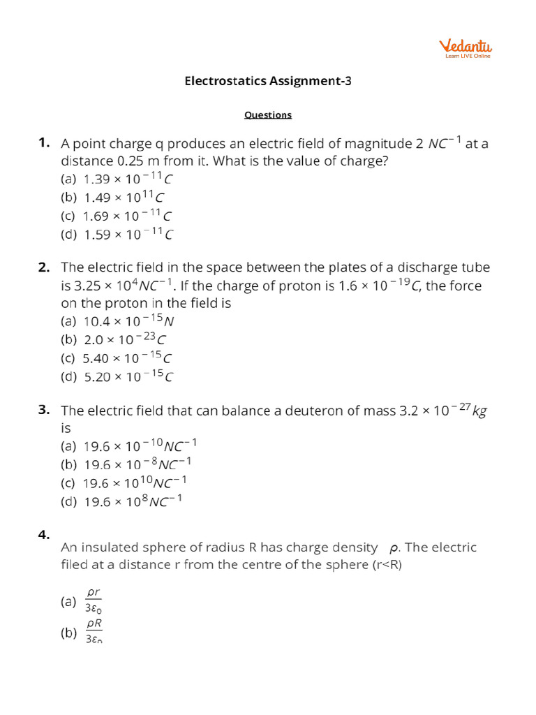 Electrostatics Assignment 3 | PDF