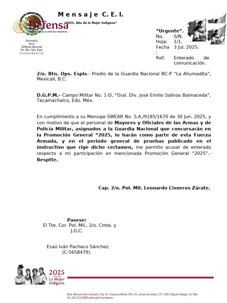 MSJE. CEI Acuse de Enterado Promoción General 2025 | PDF