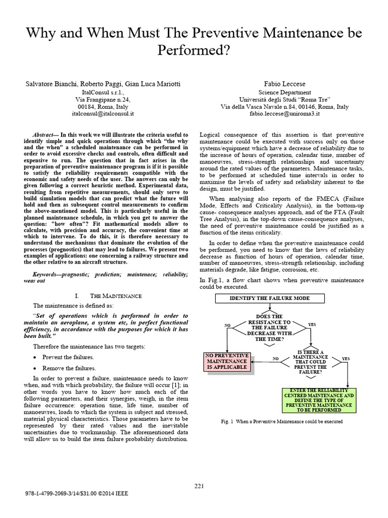 Preventive Maintenance: Timing and Rationale | PDF | Reliability ...