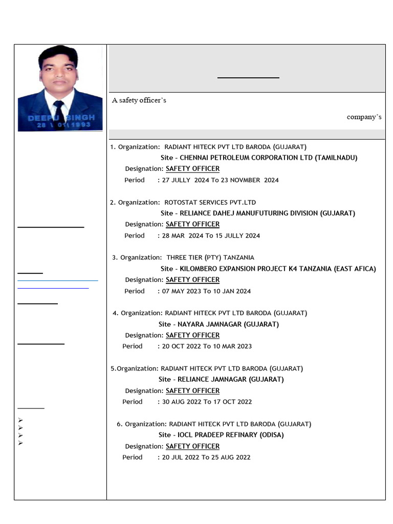 Deepu Kumar Singh Hse Resume | PDF | Occupational Safety And Health | Safety