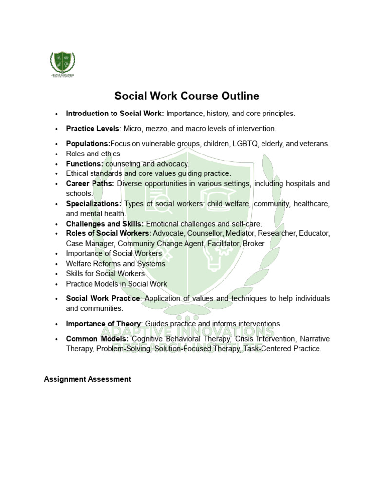 Social Work Course Outline-AIRI | PDF